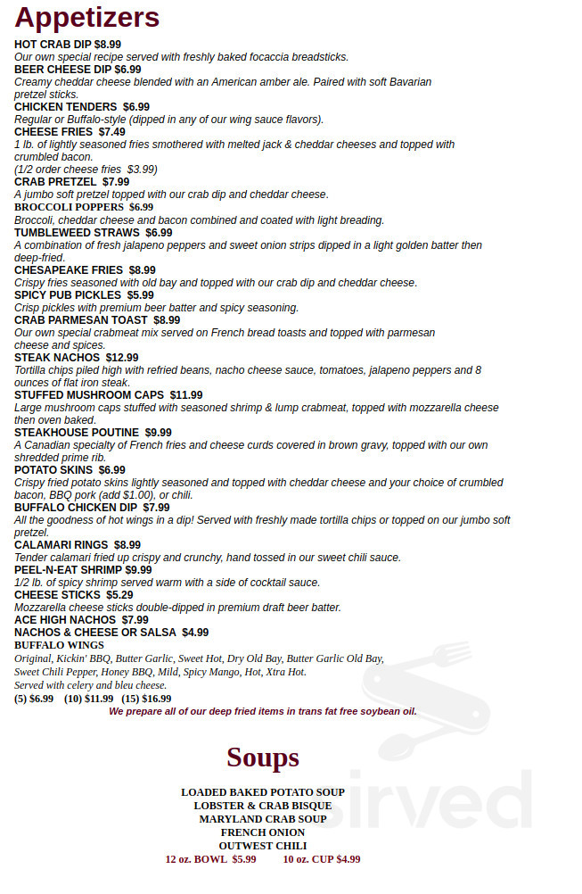 Sand Springs Saloon Steakhouse Menu In Frostburg Maryland USA Sand Springs Saloon Steakhouse Menu In Frostburg Maryland USA