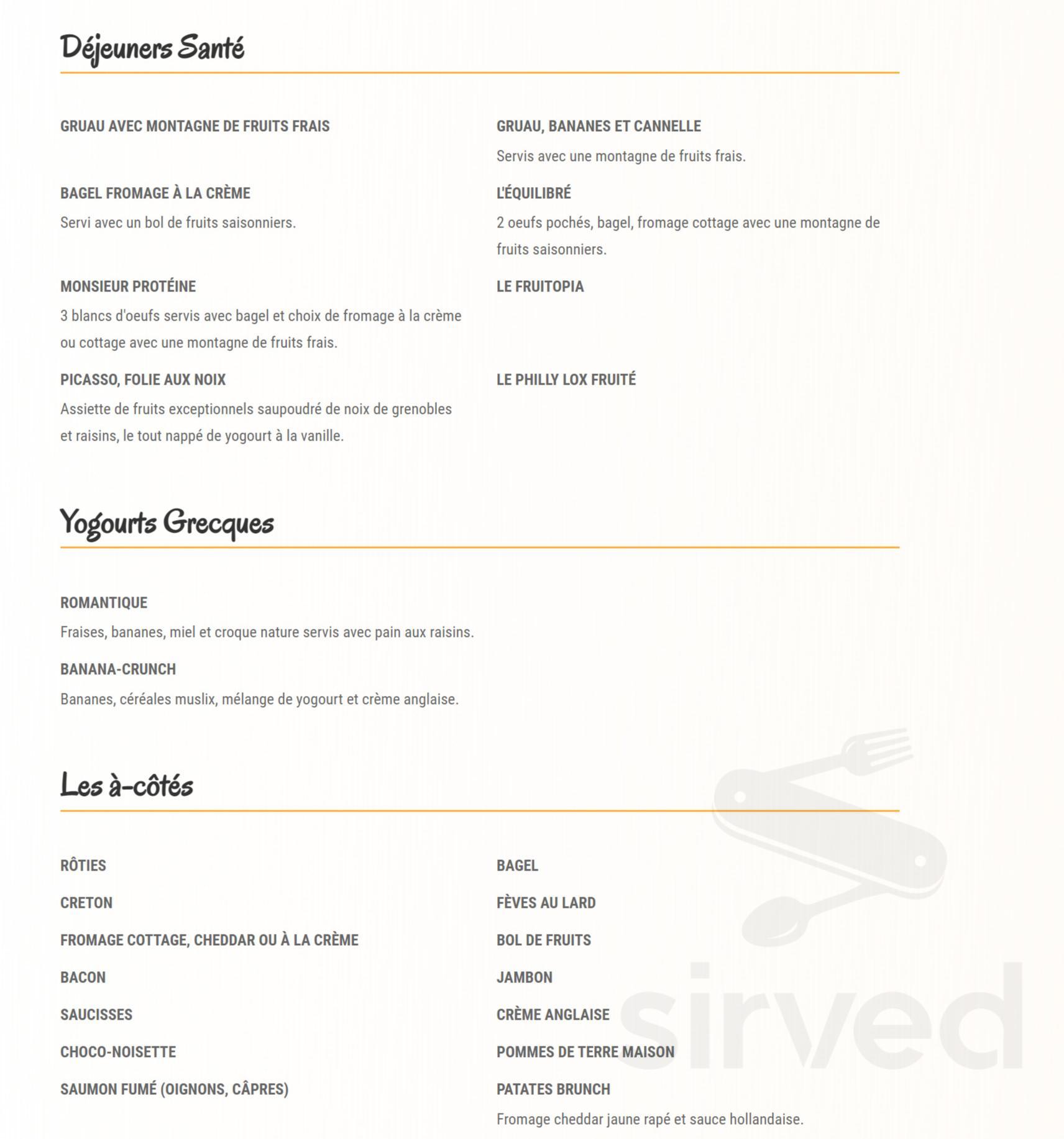 Restaurant le brunch menu in Trois-Rivières, Quebec, Canada