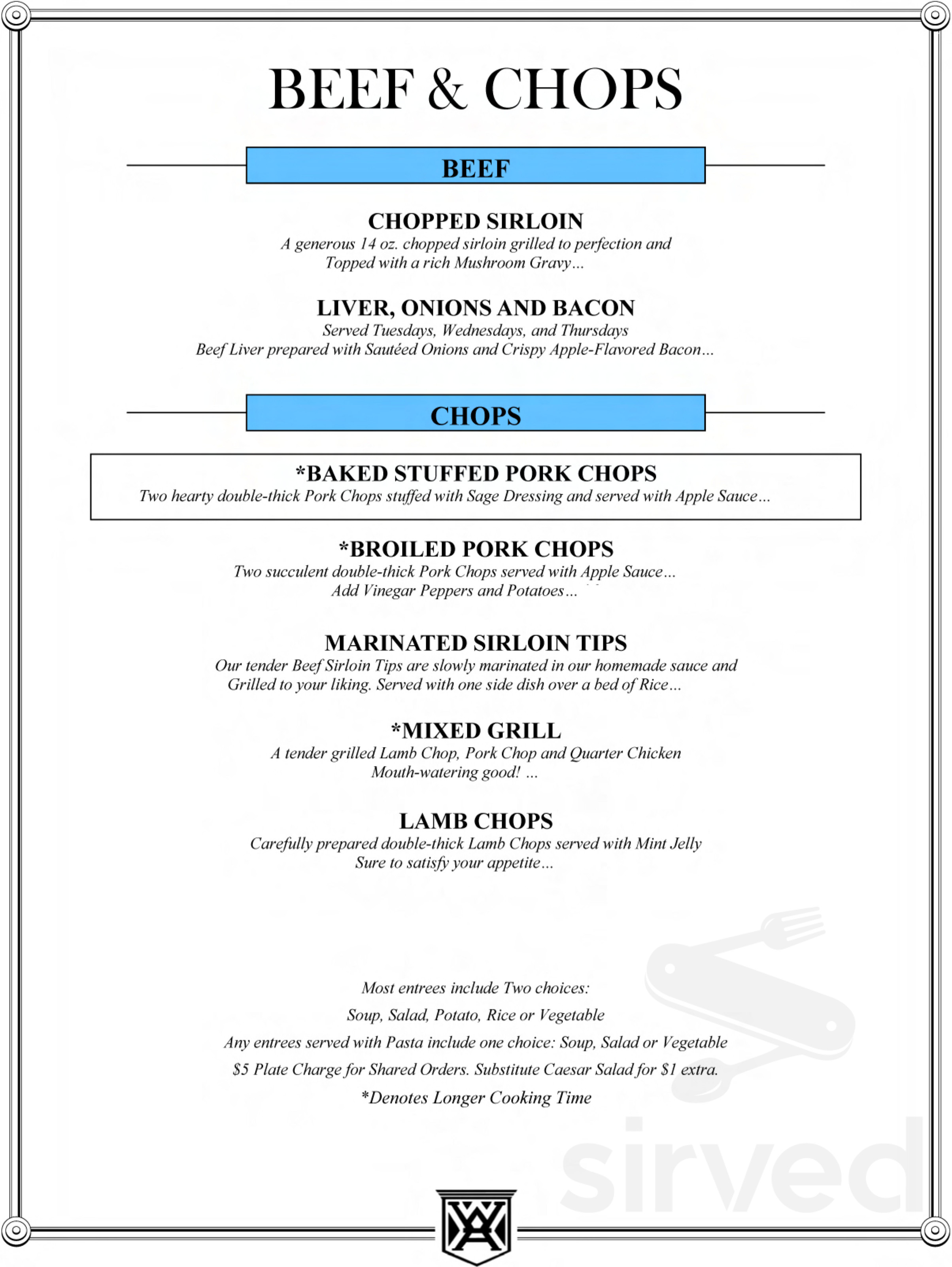 Winthrop Arms Hotel & Restaurant menu in Winthrop, Massachusetts, USA