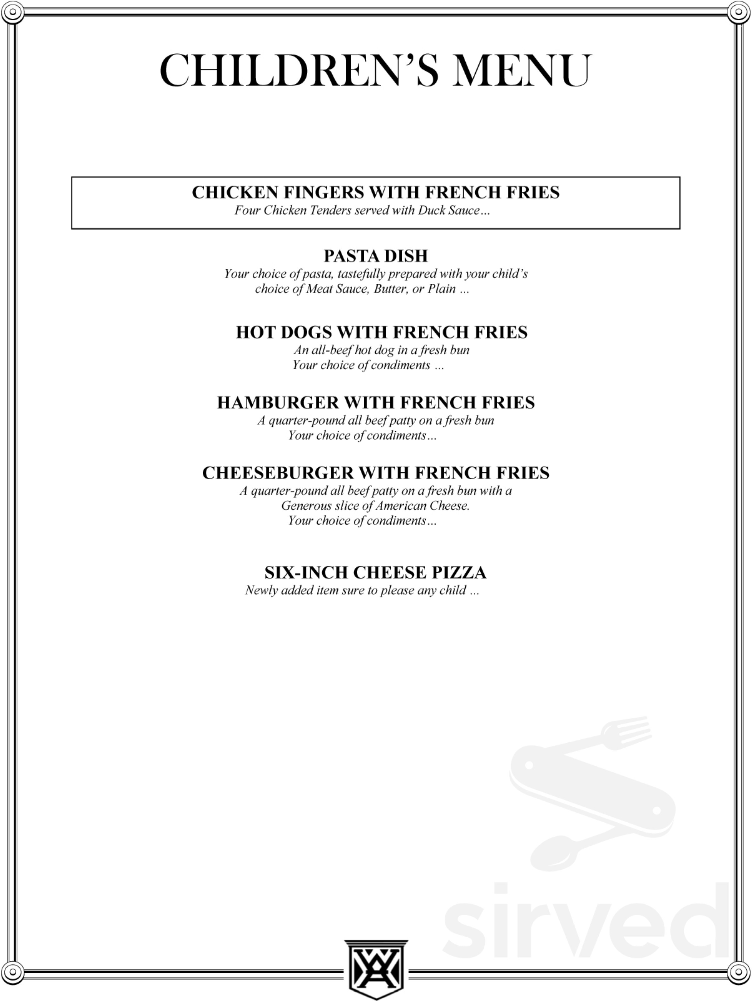 Menu for Winthrop Arms Hotel & Restaurant in Winthrop, MA | Sirved