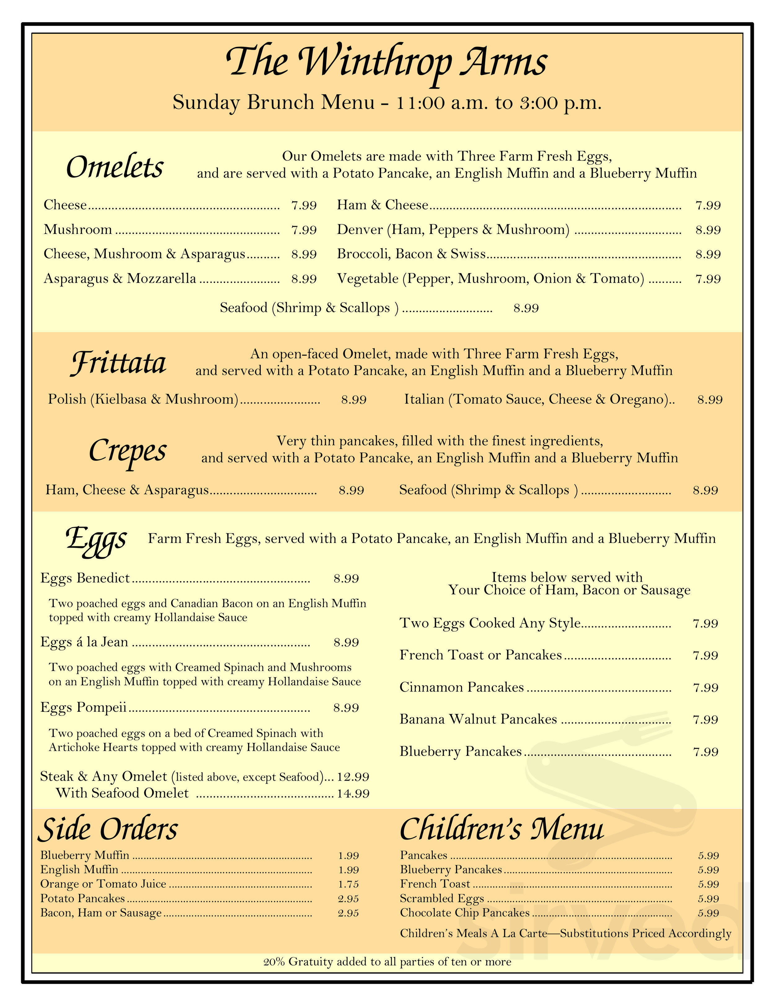 Winthrop Arms Hotel & Restaurant menu in Winthrop, Massachusetts, USA