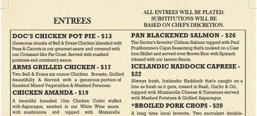 Menu for Winthrop Arms Hotel & Restaurant in Winthrop, MA | Sirved