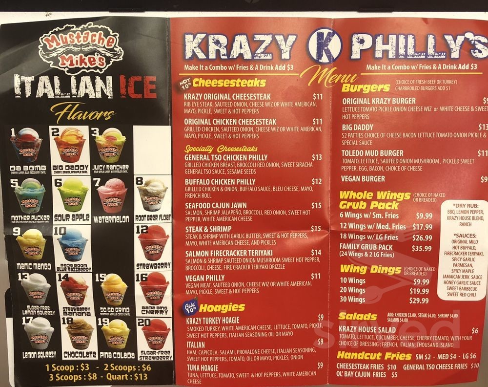 Krazy phillys menu in Toledo, Ohio, USA