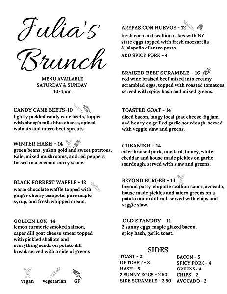 Julia's menu in Queens, New York, USA