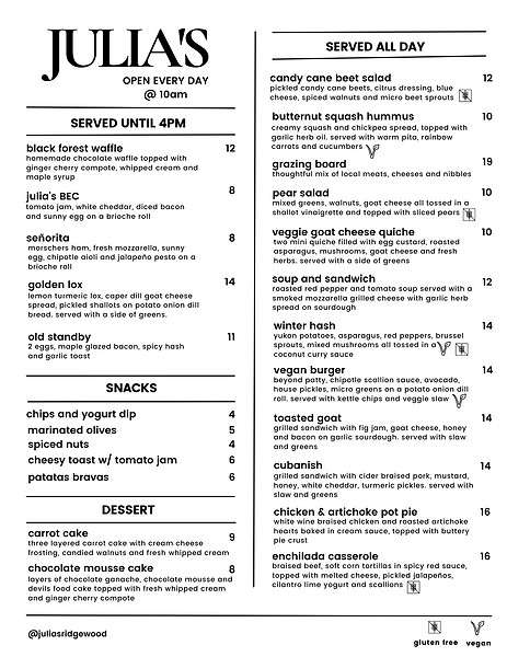 Julia's menu in Queens, New York, USA