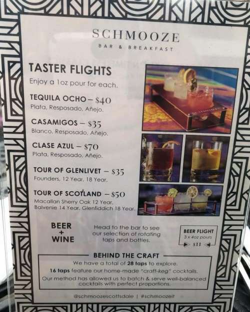 Schmooze menu in Scottsdale, Arizona, USA