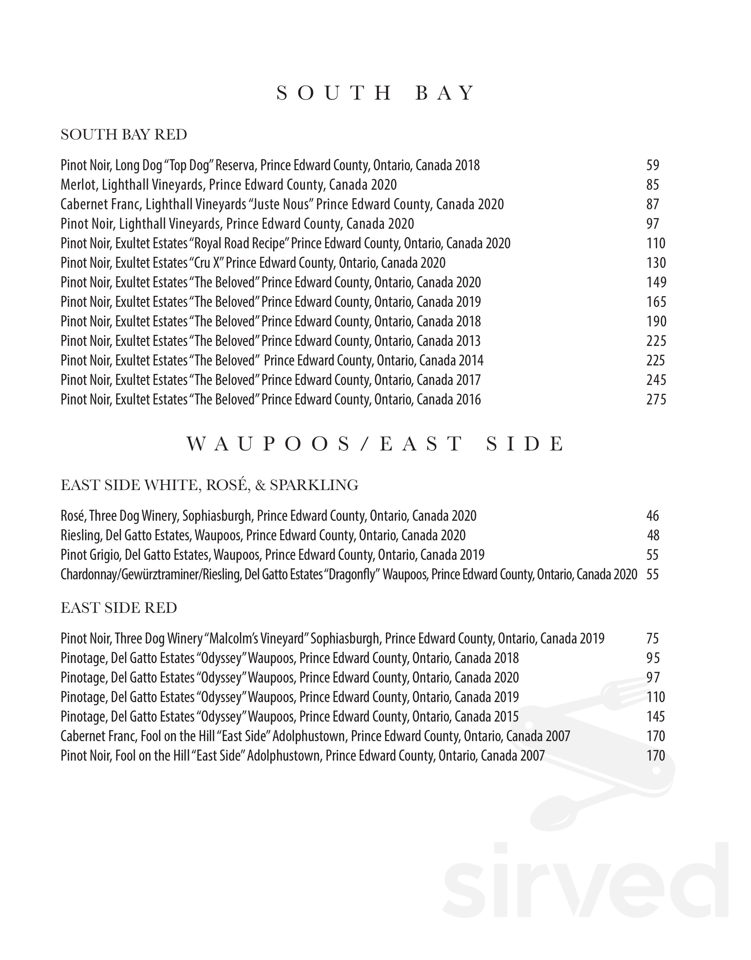 Merrill House menus in Picton, Ontario, Canada