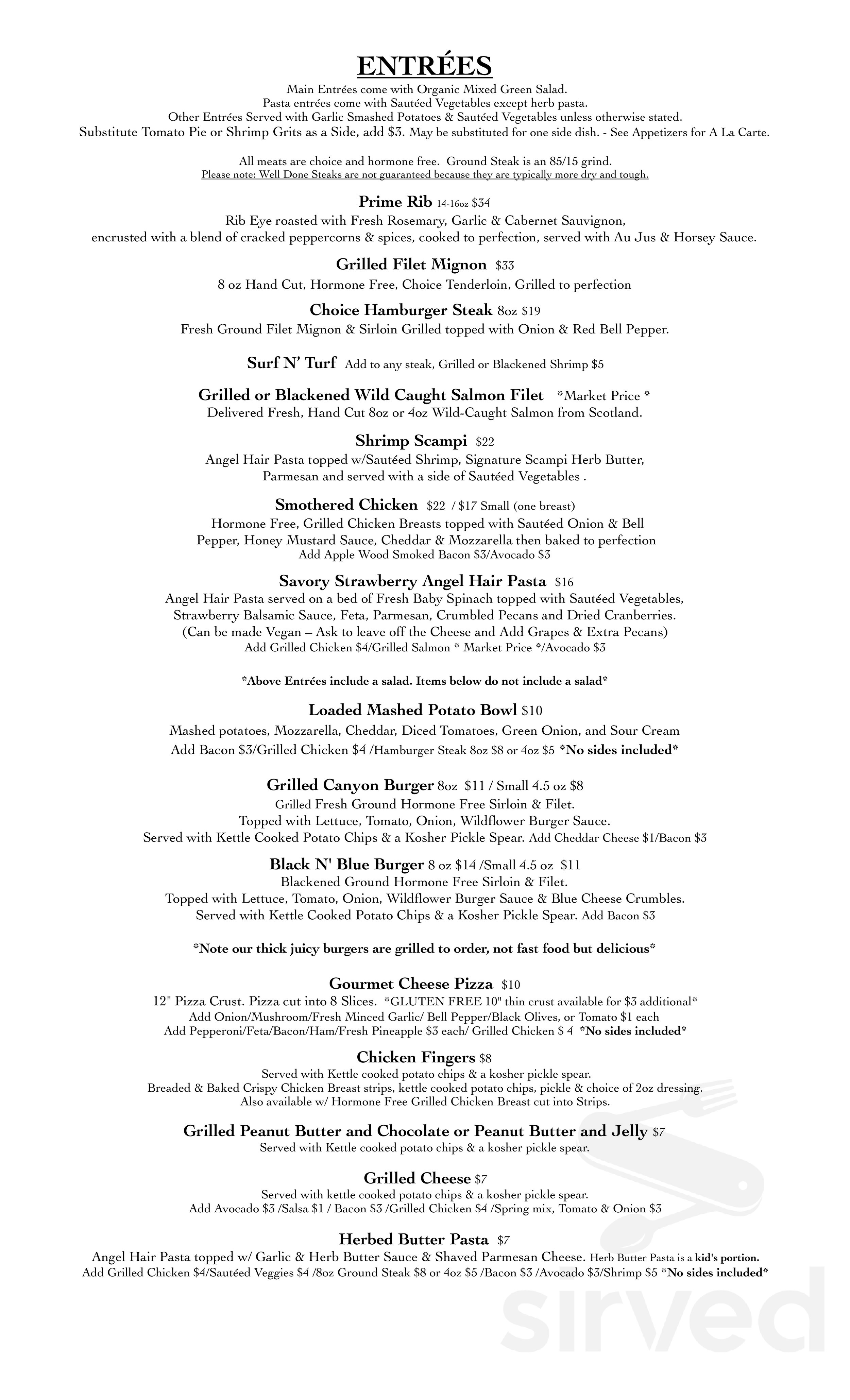 Wildflower Cafe menu in Mentone, Alabama, USA