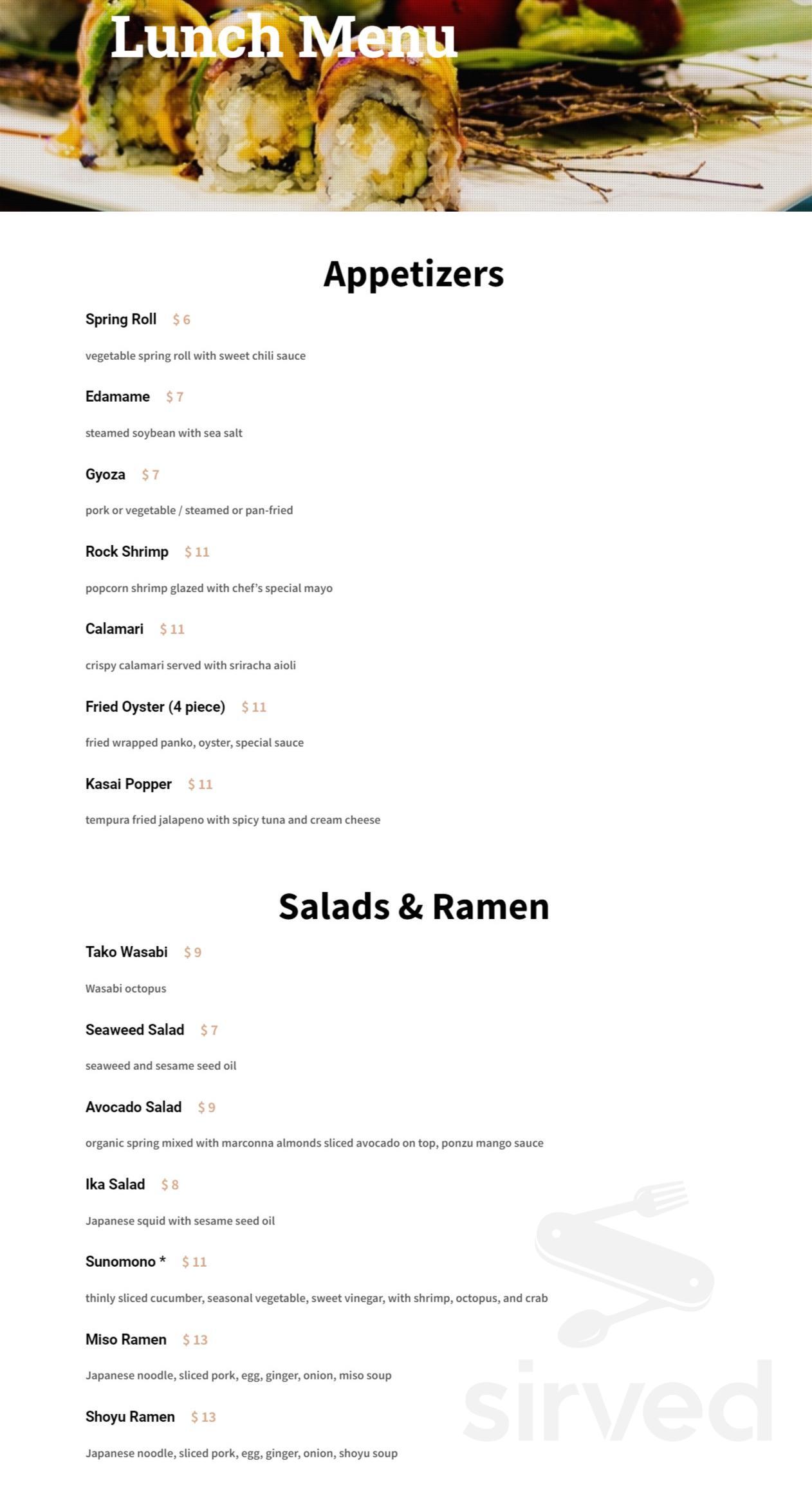 Fumi Hibachi Sushi menu in Duluth, Georgia, USA