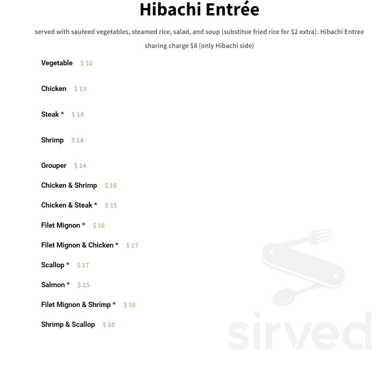 Fumi Hibachi Sushi menu in Duluth, Georgia, USA