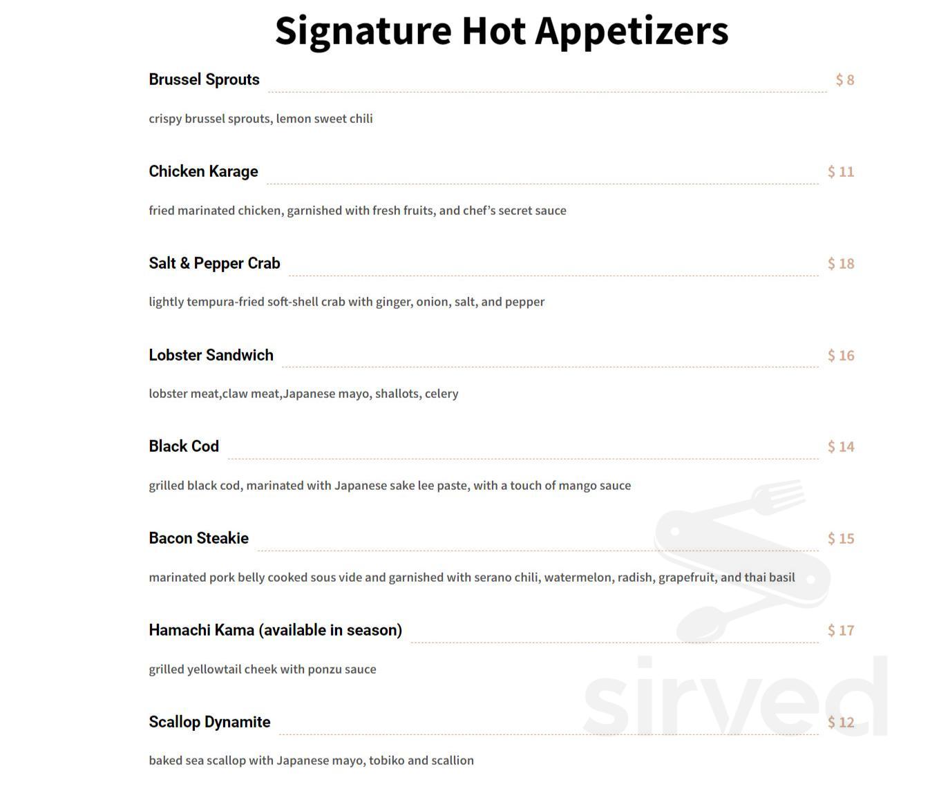 Fumi Hibachi Sushi menu in Duluth, Georgia, USA