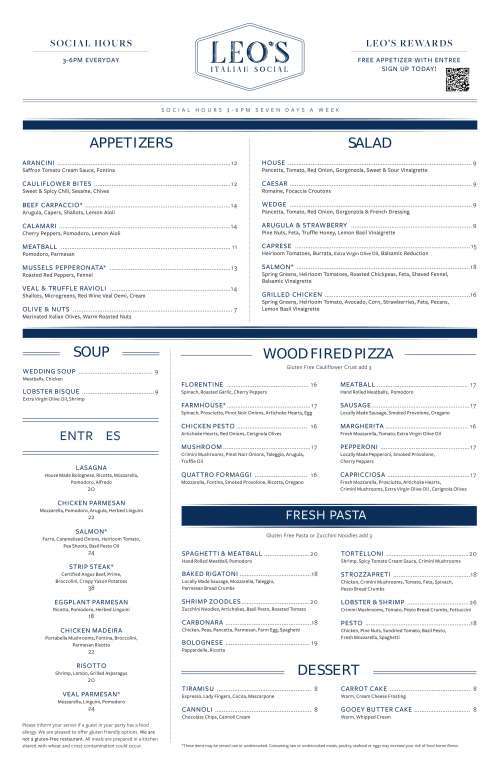 Leo's Italian Social menu in Charlotte, North Carolina, USA