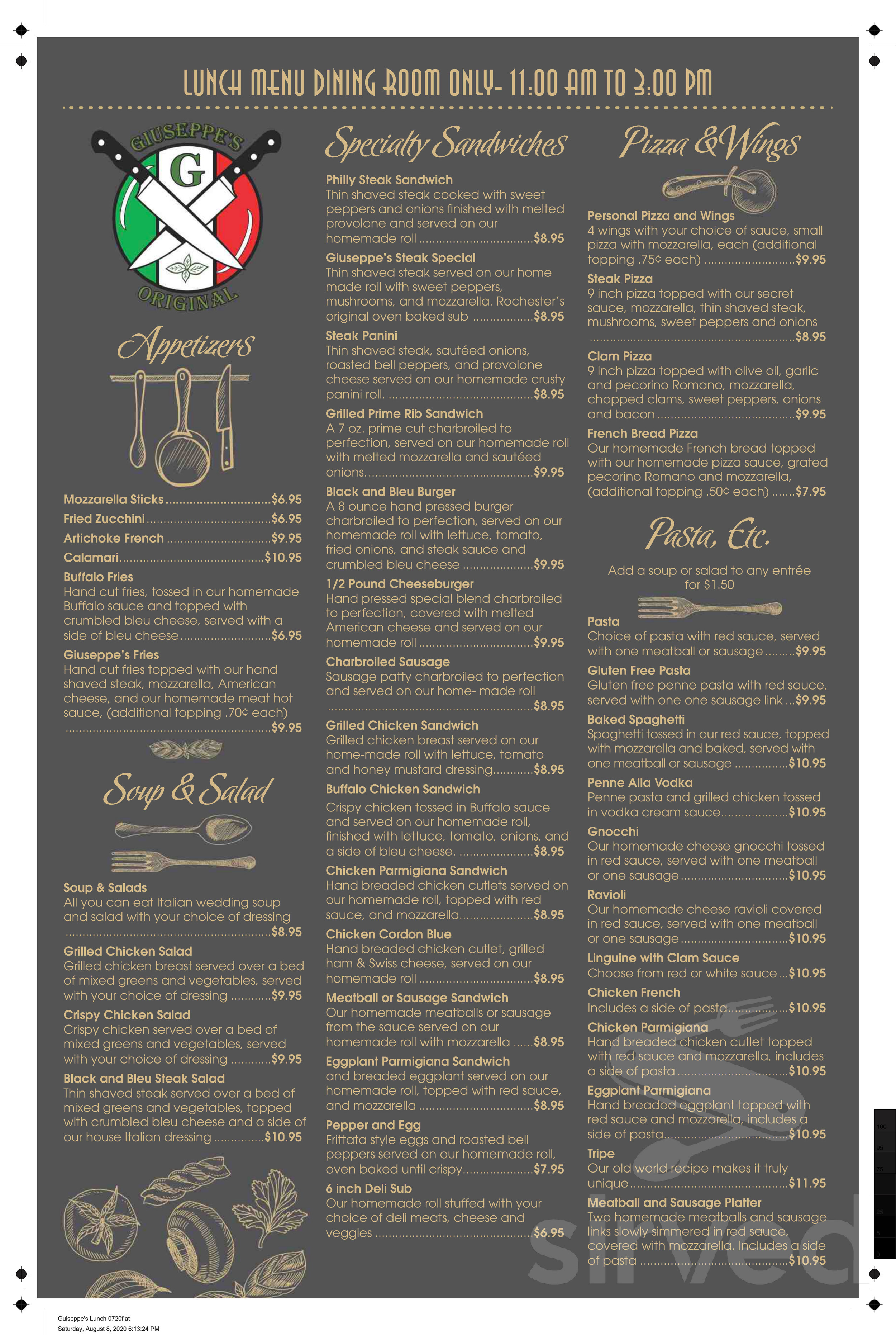 Giuseppe's menus in Rochester, New York, United States