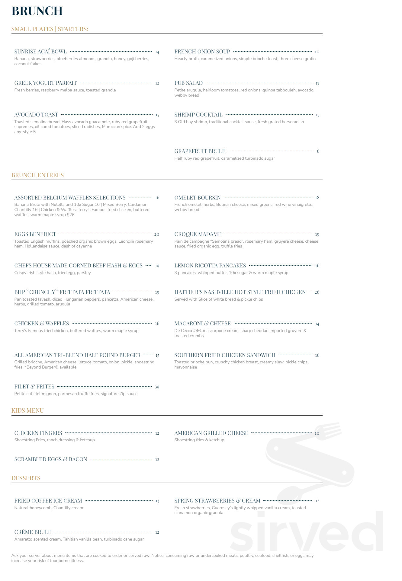 Birmingham Pub menu in Birmingham, Michigan, USA