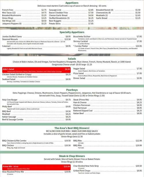 Aldo's Pizzeria and The Red Brick Pub menu in Rochelle, Illinois, USA