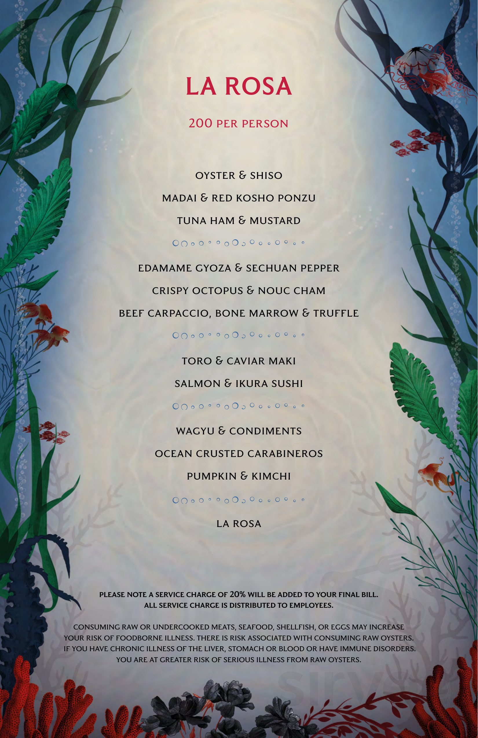 Sexy Fish Miami menu in Miami, Florida, USA