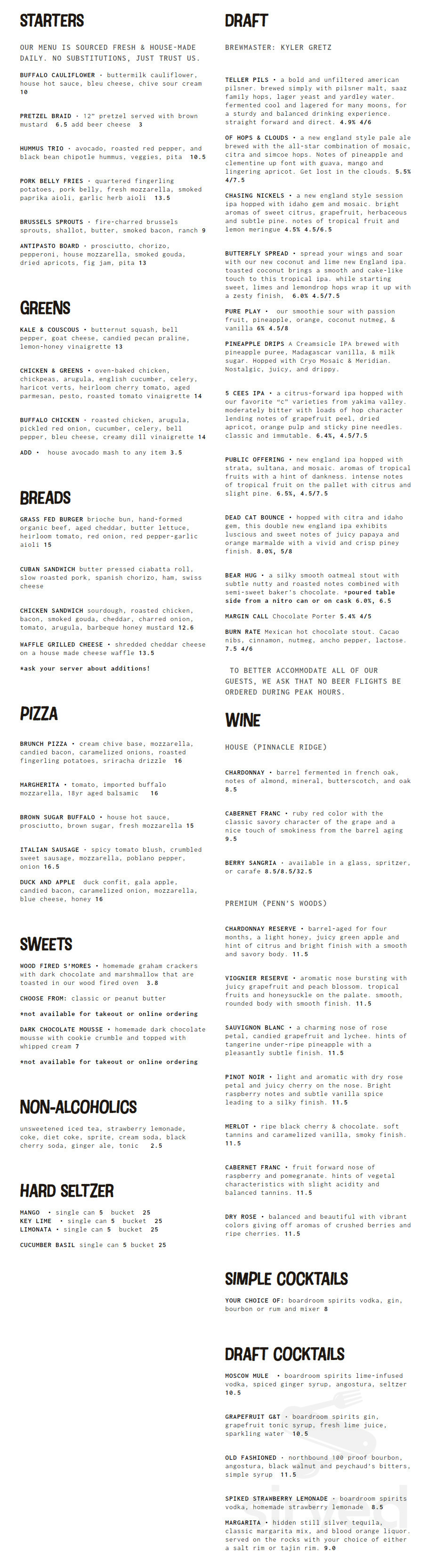 Vault Brewing Company menu in Yardley, Pennsylvania, USA