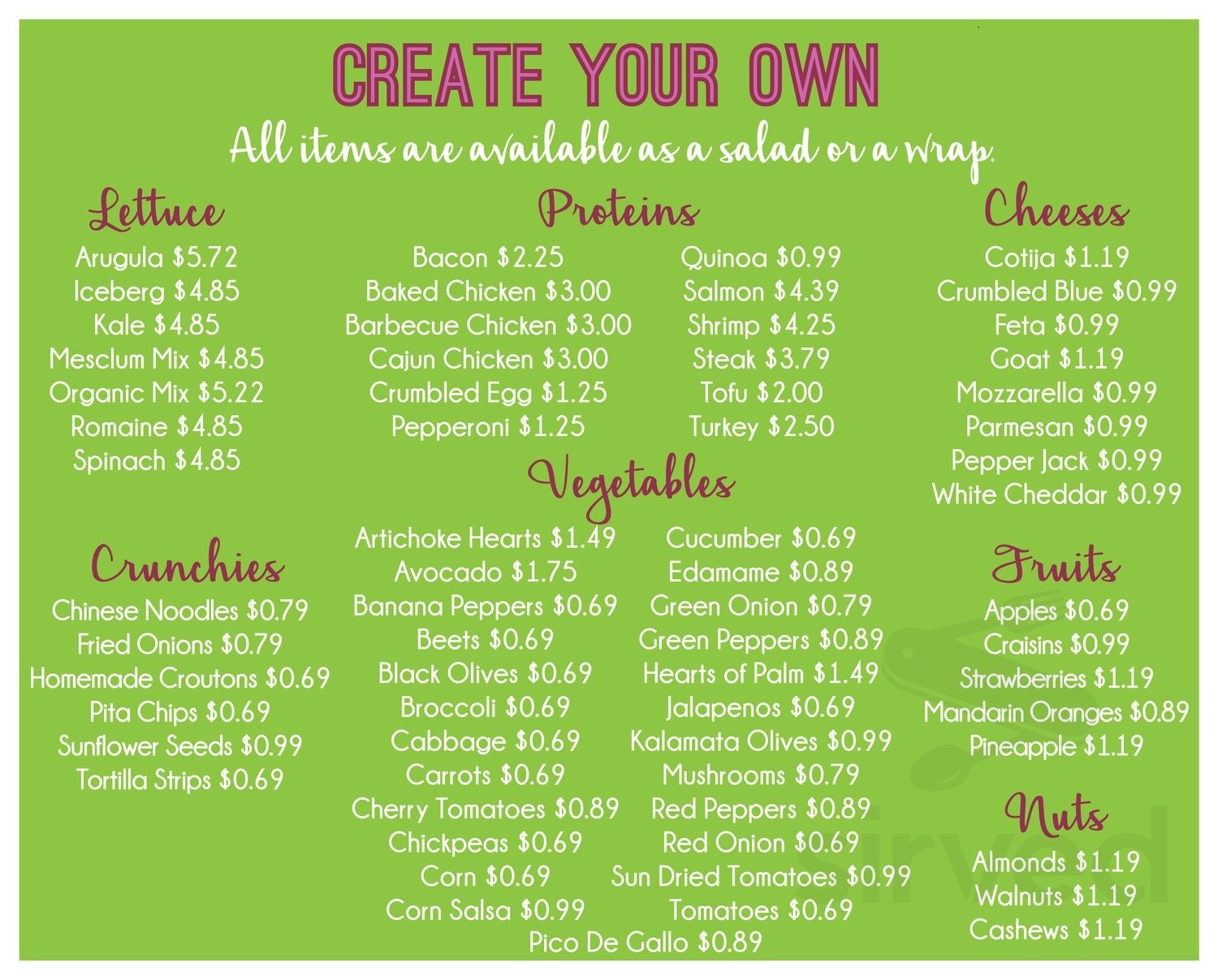 Wild Beet Salad Co. menus in Memphis, Tennessee, United States