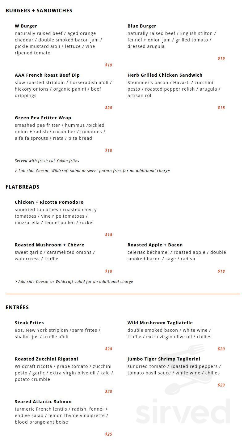 Menu - Waterloo ON's Wildcraft Grill + Long Bar | Sirved