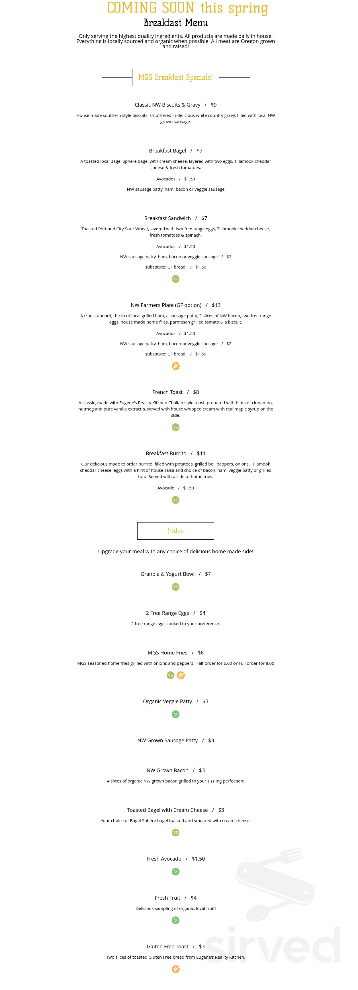 McKenzie General Store & Obsidian Grill Restaurant menu in McKenzie ...