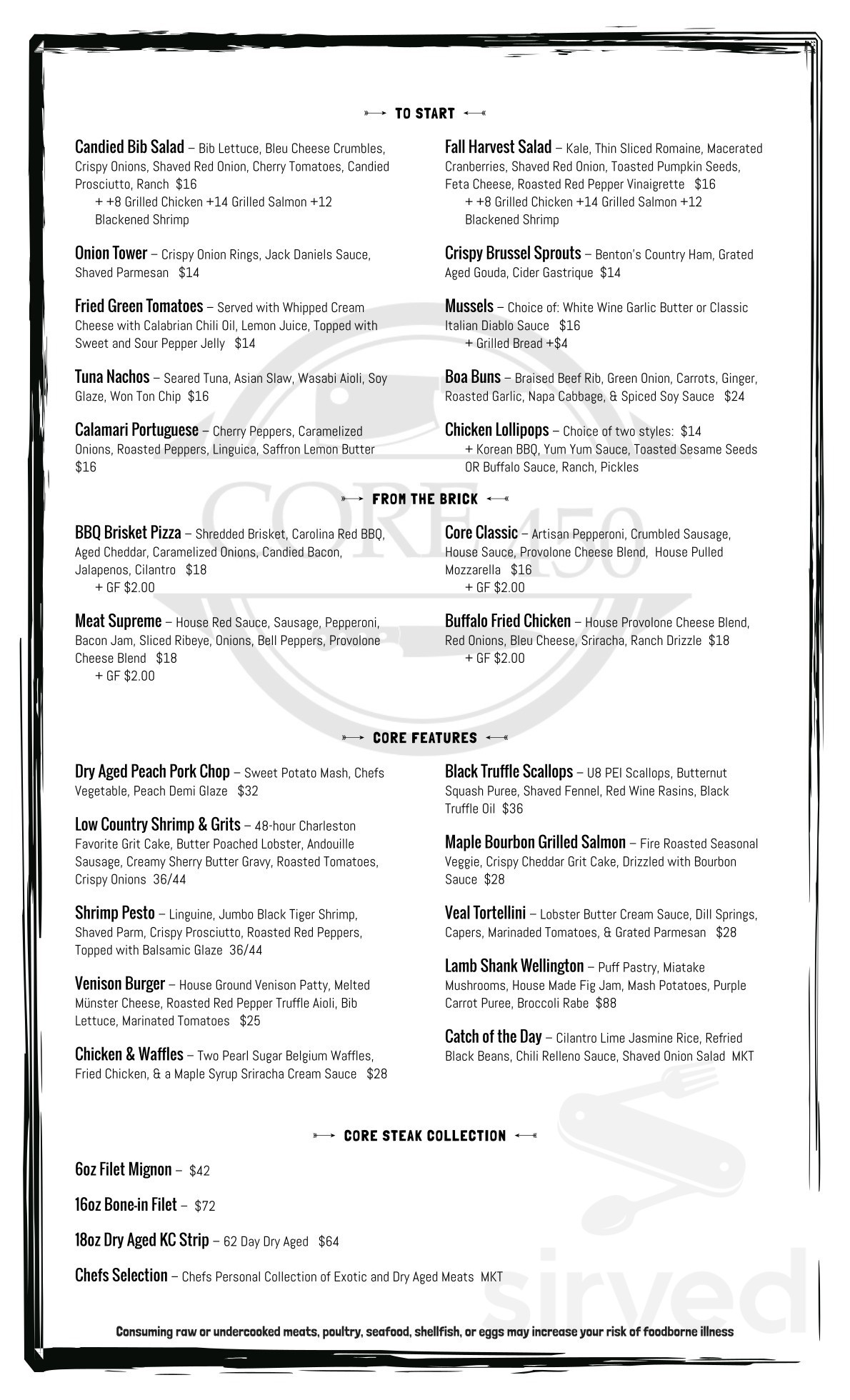 Menu for Core 450 in Travelers Rest, SC | Sirved