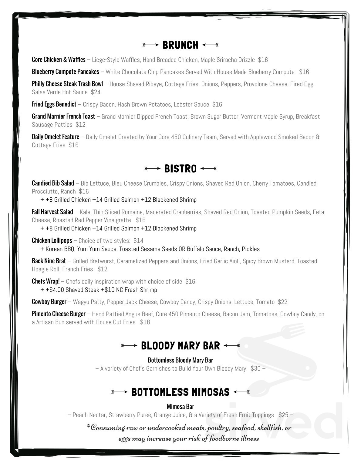 Core 450 menus in Travelers Rest, South Carolina, United States
