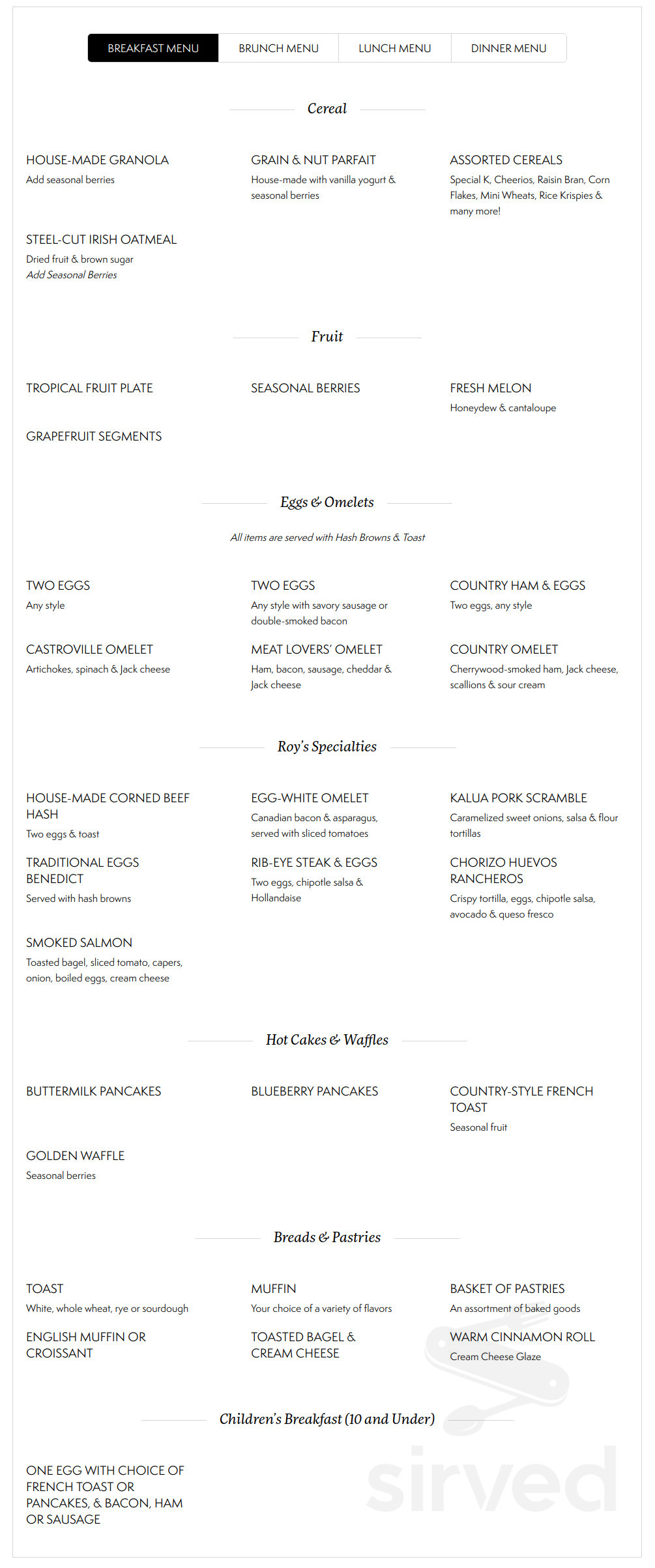 Roy's at Pebble Beach menu in Pebble Beach, California, USA