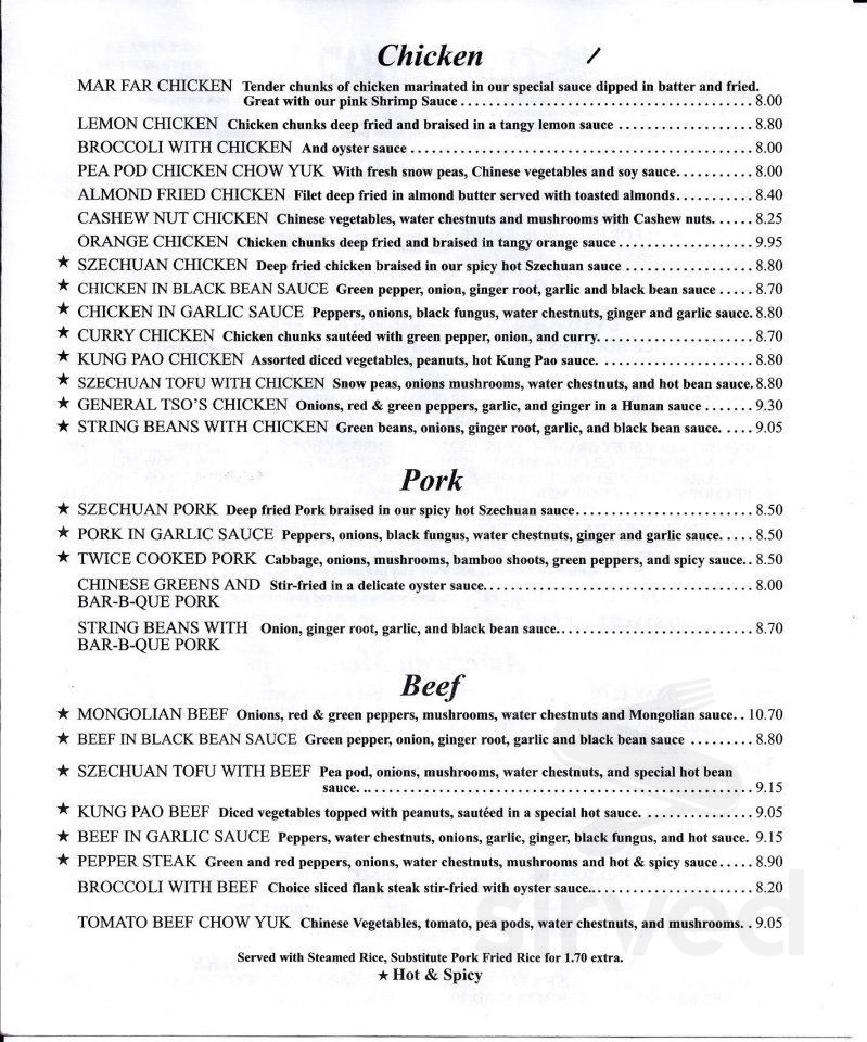 China Hut menu in Grants Pass, Oregon, USA