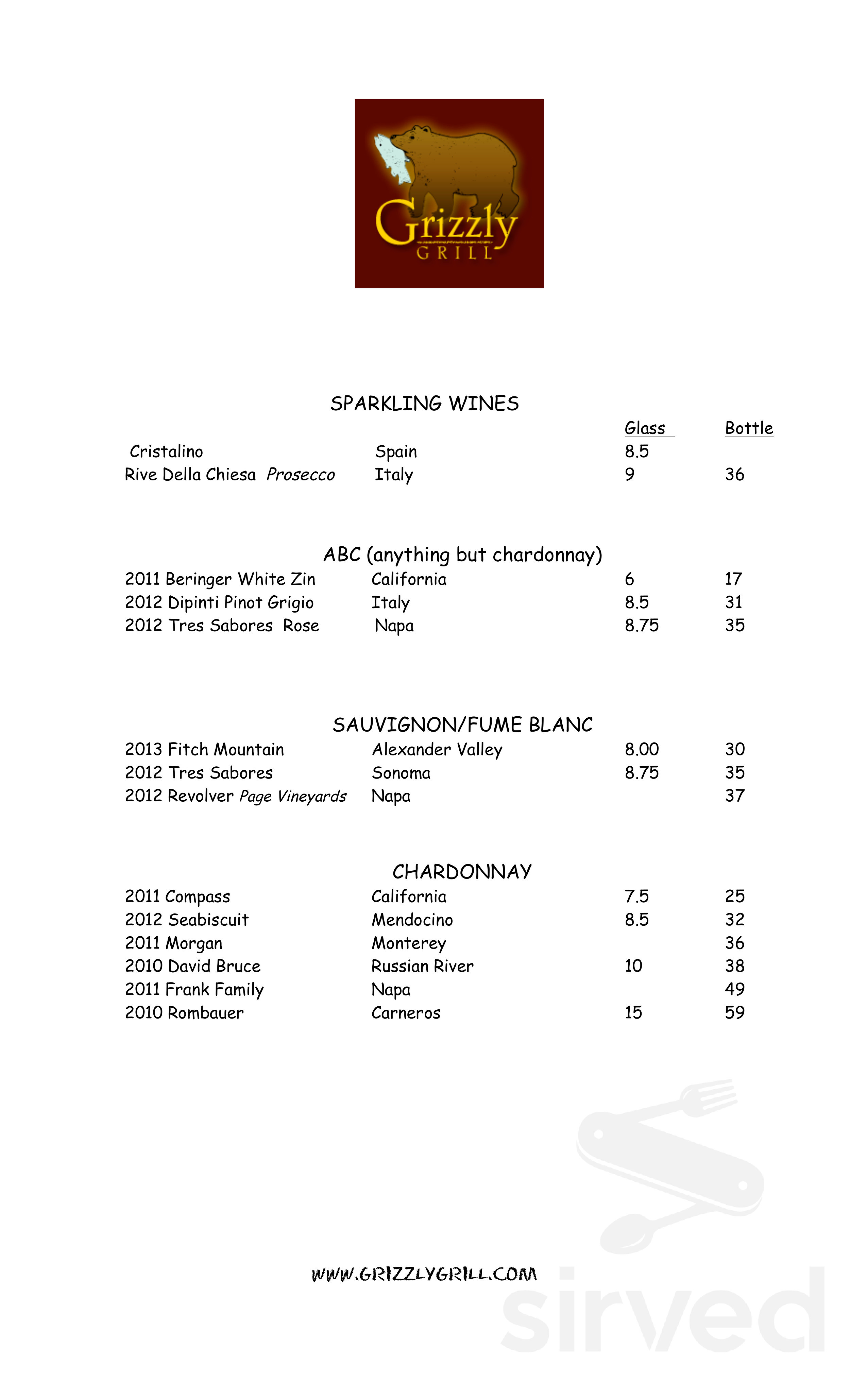 Grizzly Grill menus in Blairsden, California, United States