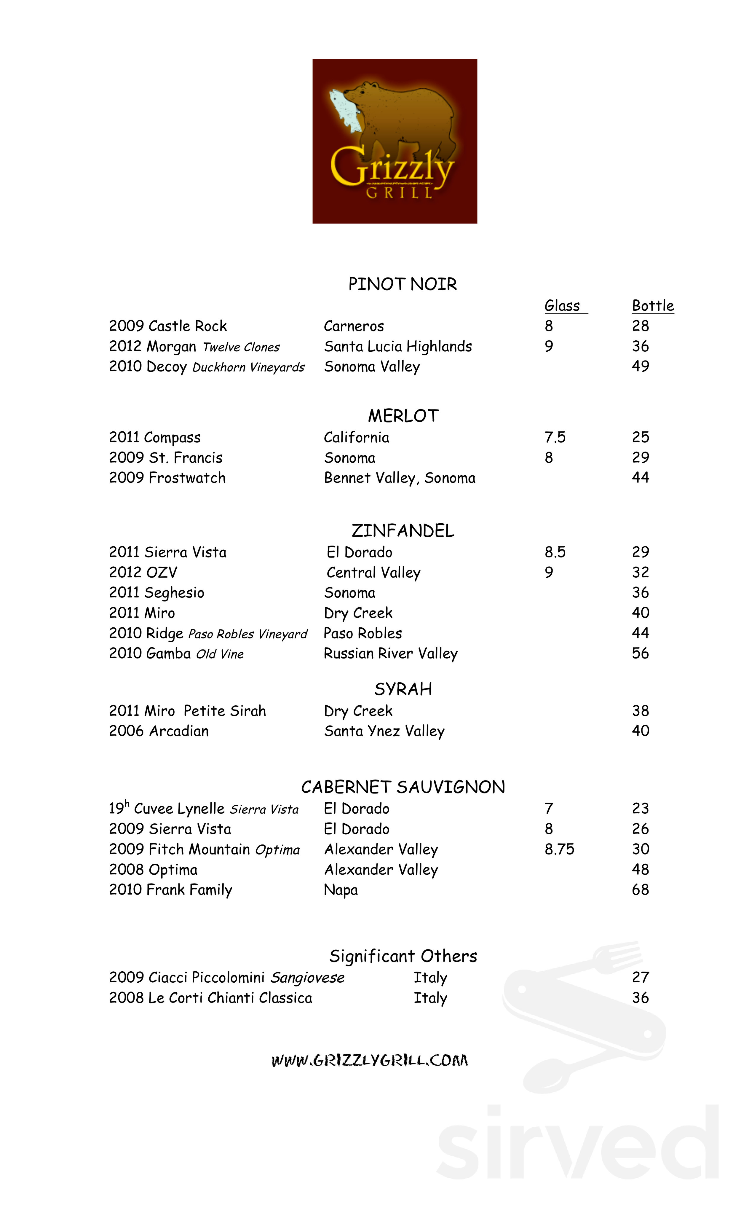 Grizzly Grill menus in Blairsden, California, United States