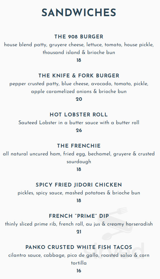 The 908 menu in Long Beach, California, USA