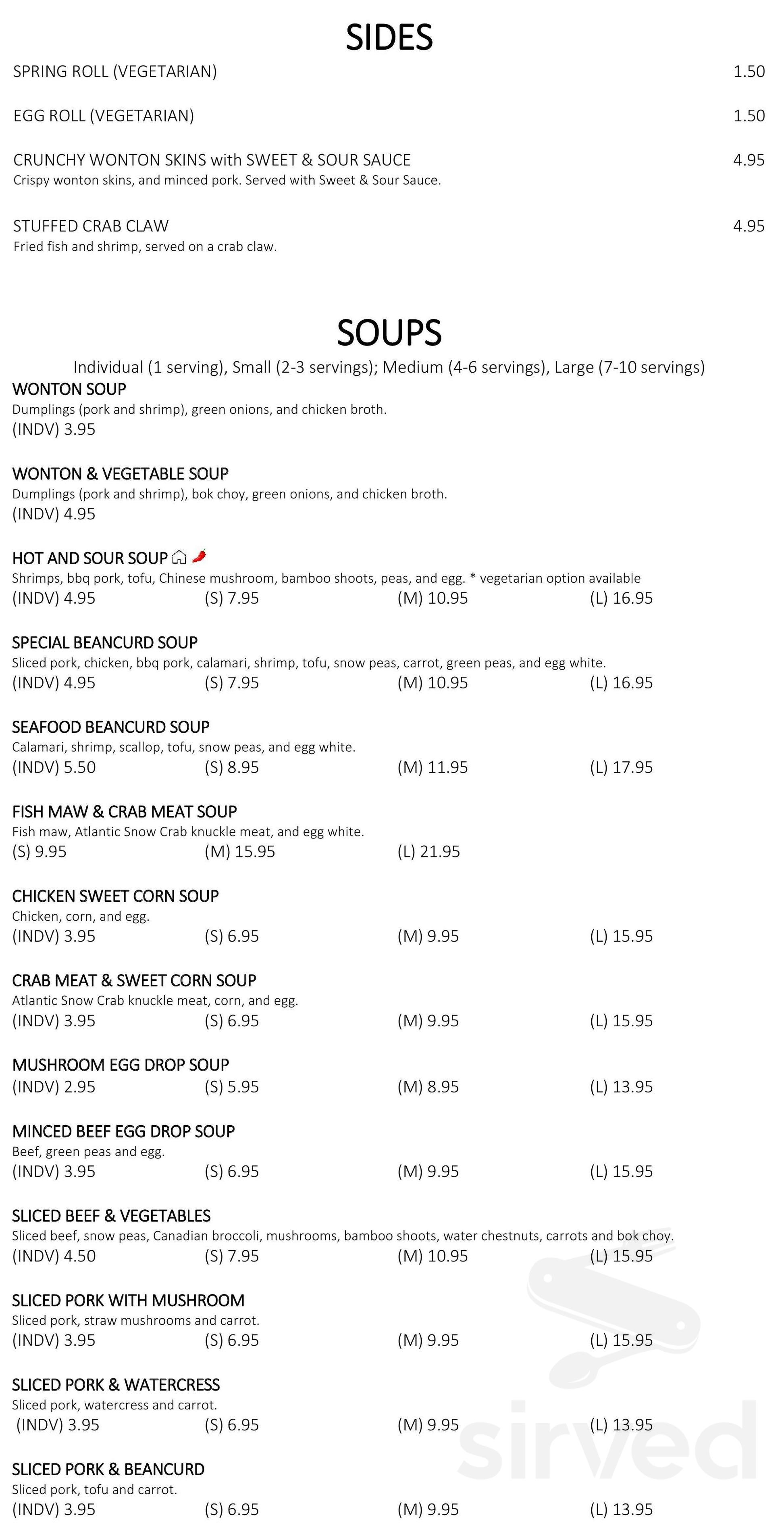 Yueh Tung Restaurant menu in Toronto, Ontario, Canada