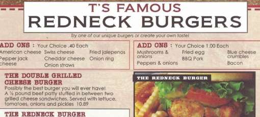 Menu for T's Redneck Steakhouse in Lebanon, MO | Sirved