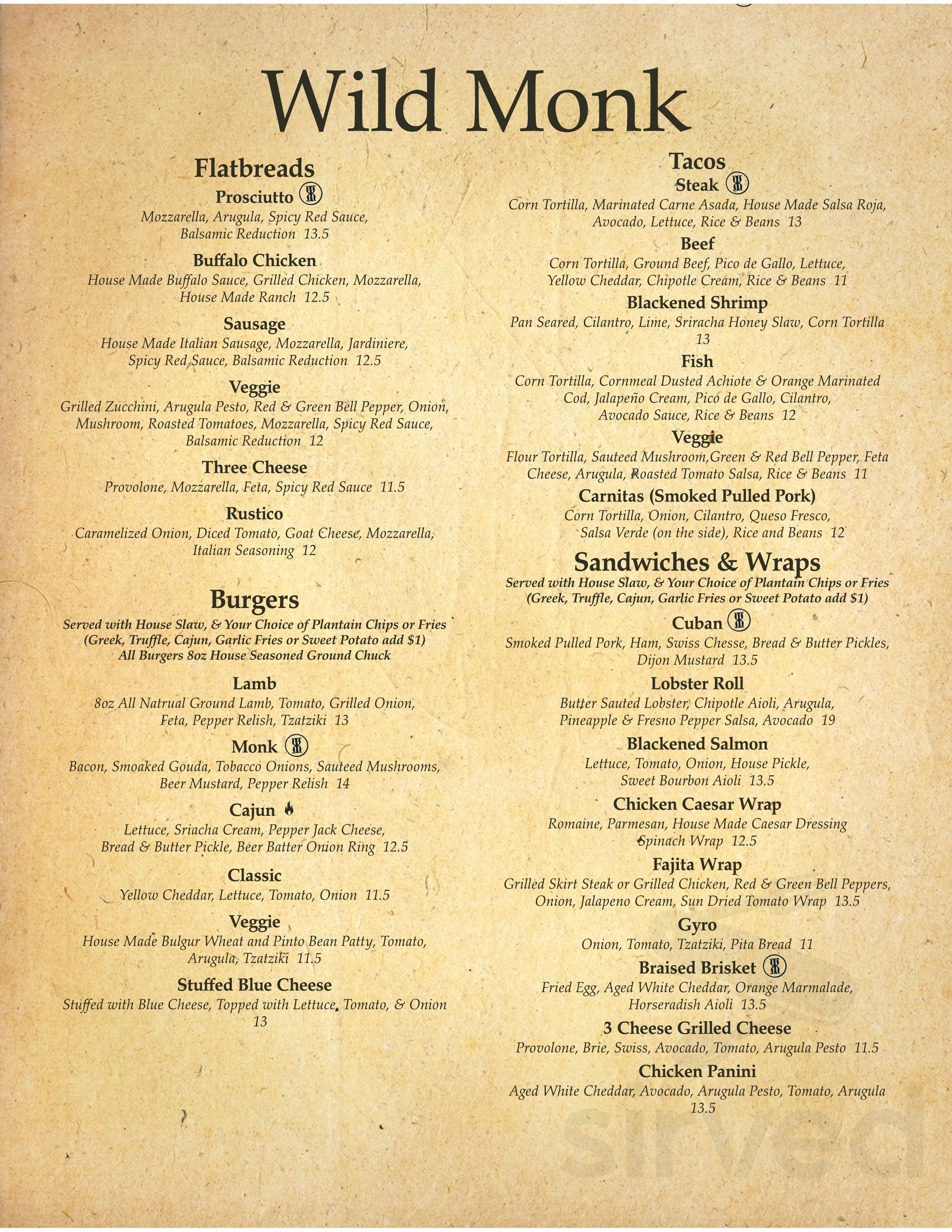 Monk's Burgers & More menu in La Grange, Illinois, USA