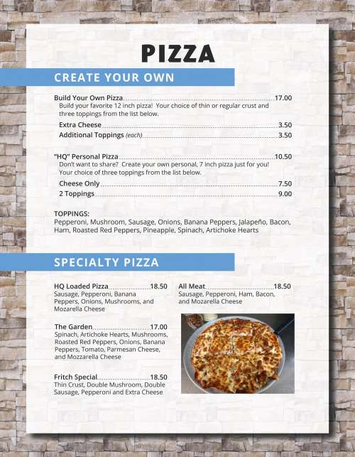 Headquarters Incorporated menu in Jasper, Indiana, USA