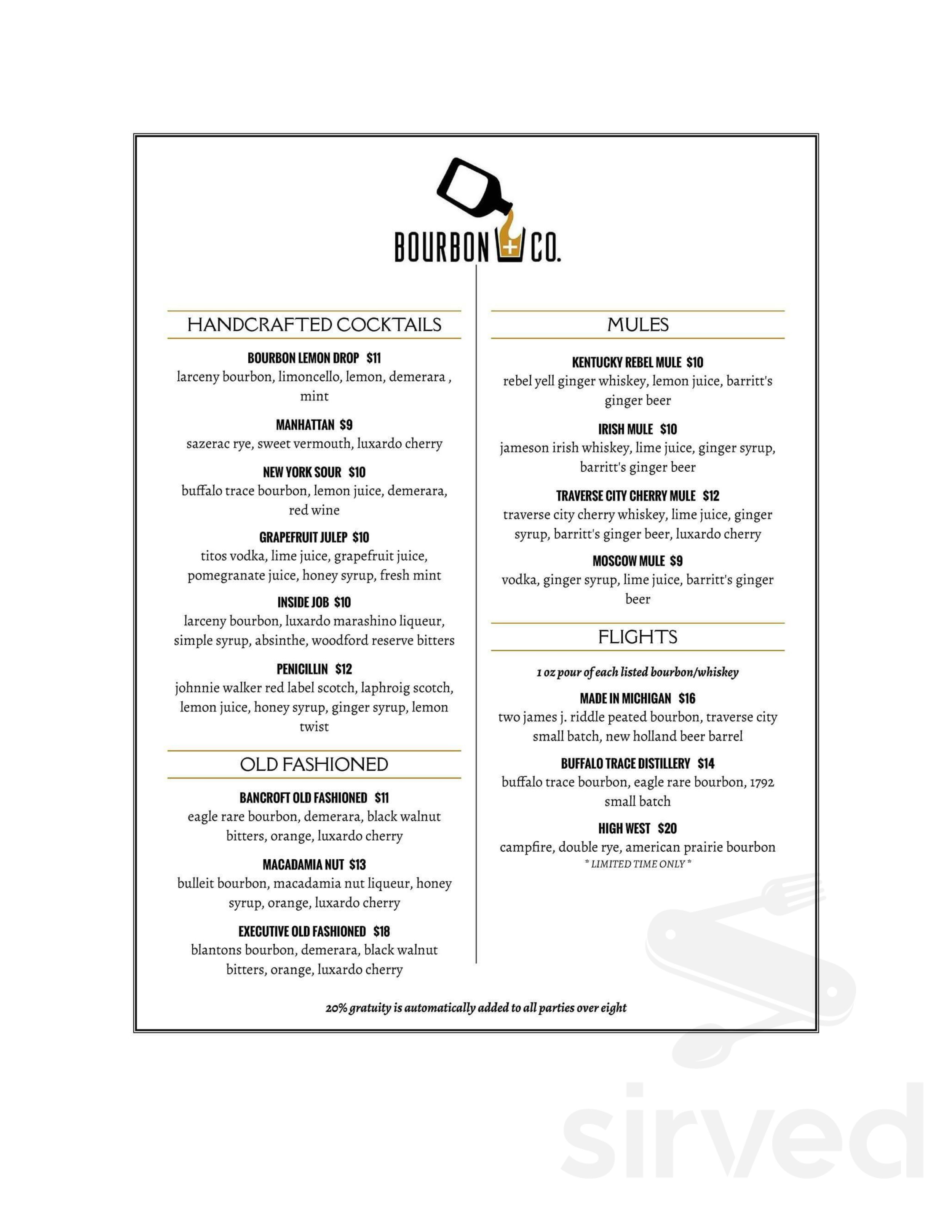 Bourbon + Co menus in Saginaw, Michigan, United States