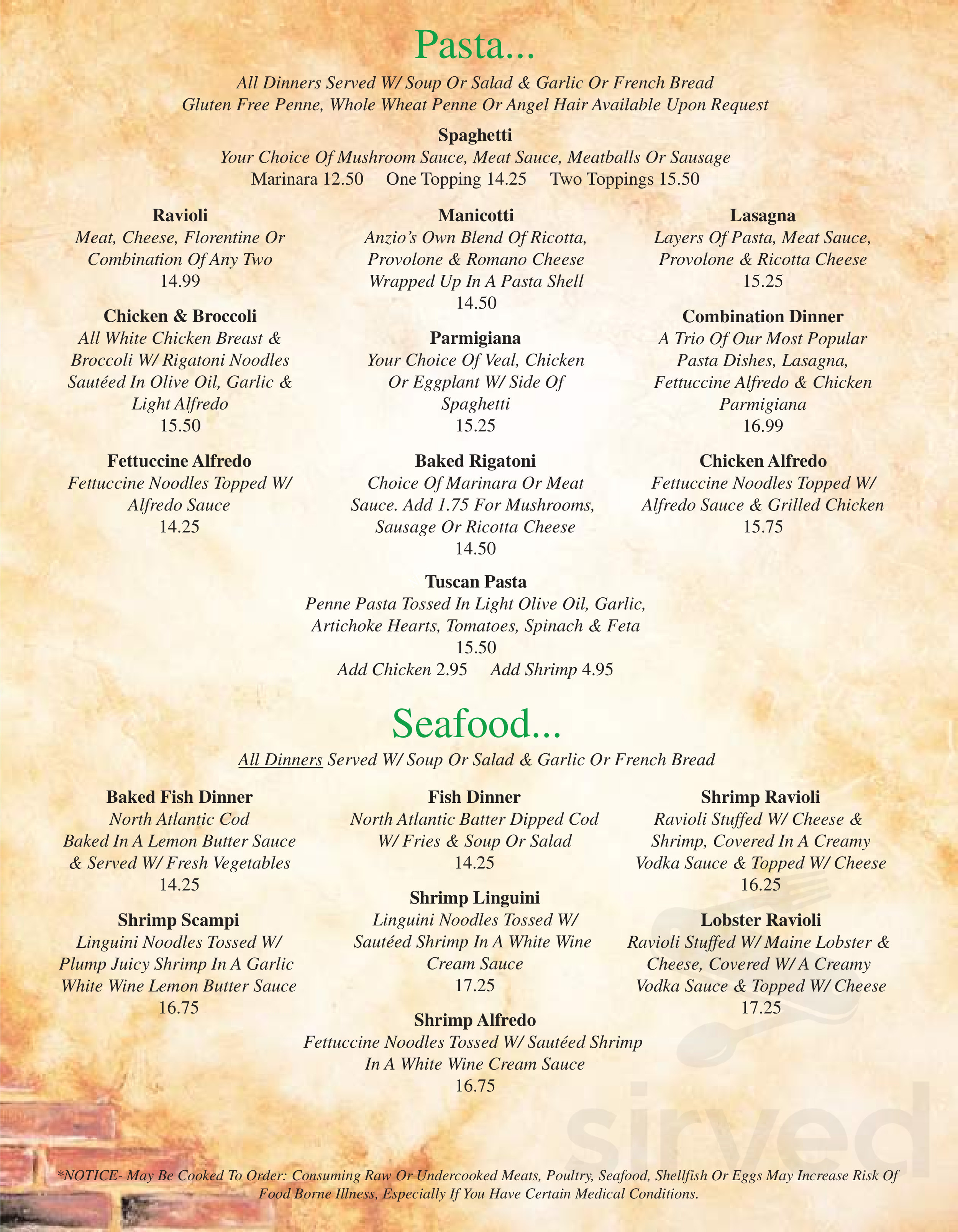Anzio's Italian Restaurant menus in Phoenix, Arizona, United States