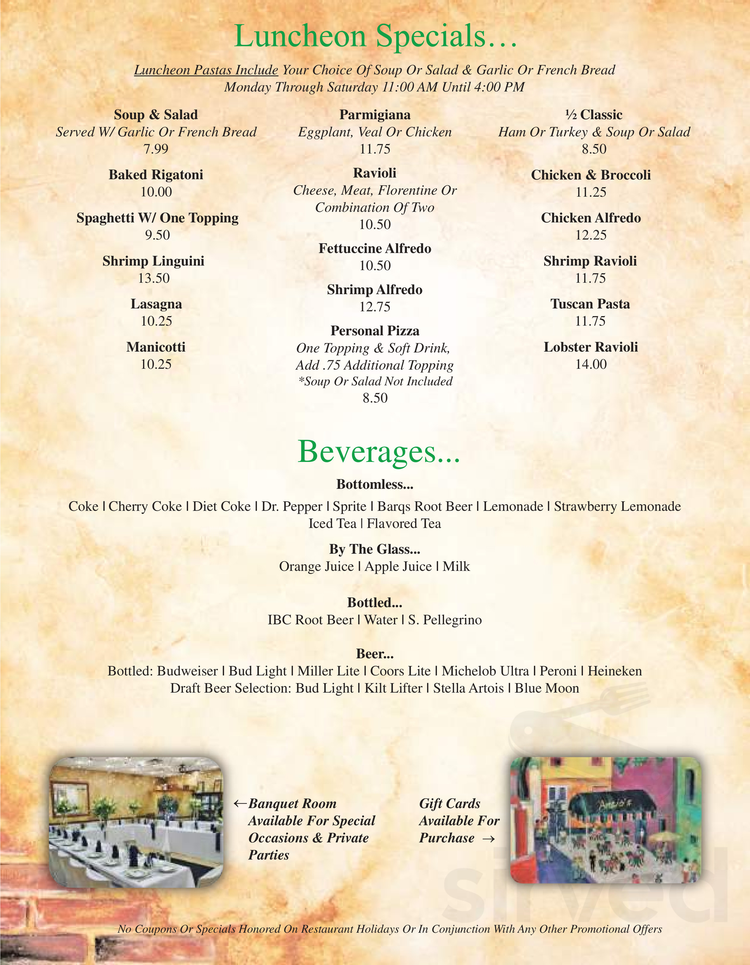 Anzio's Italian Restaurant menus in Phoenix, Arizona, United States
