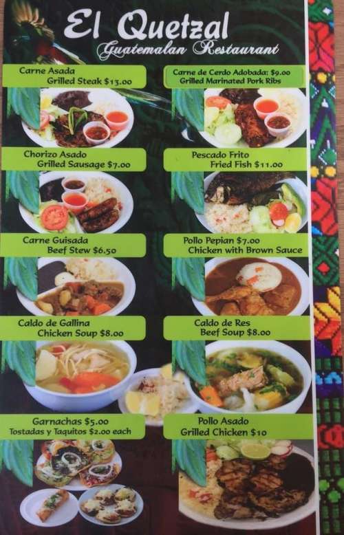 El Quetzal Restaurant menu in Beltsville, Maryland, USA