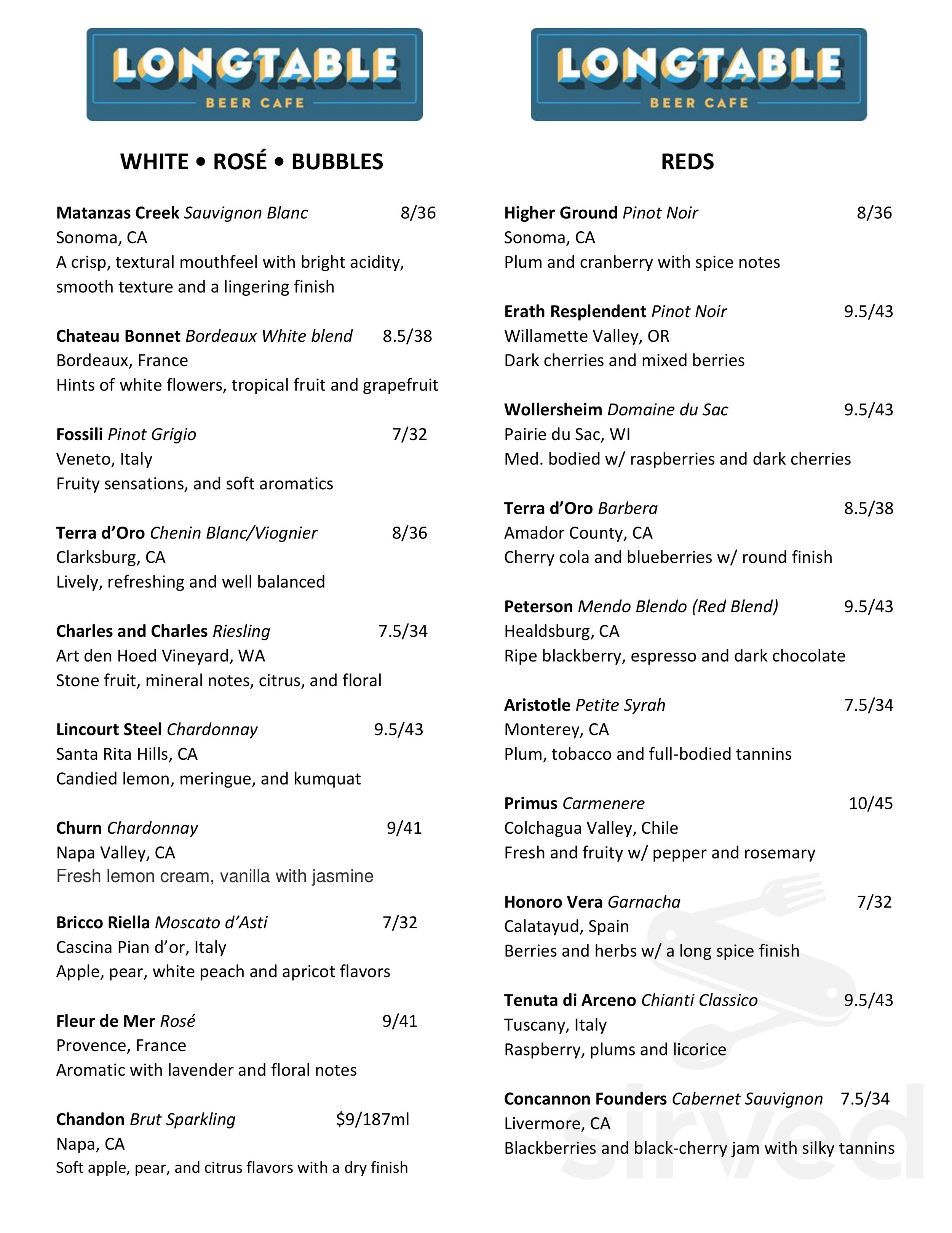 Menu - Middleton WI's Longtable Beer Cafe | Sirved