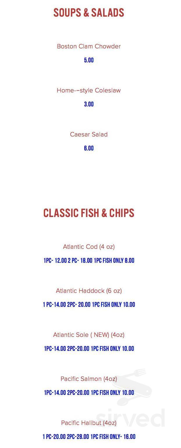 Winston's Fish & Chips menu in Sherwood Park, Alberta, Canada