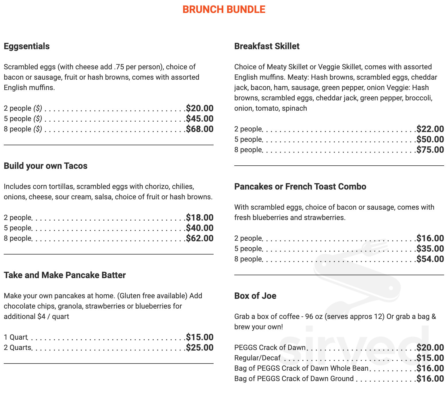 Menu - Loveland OH's Le Peep | Sirved