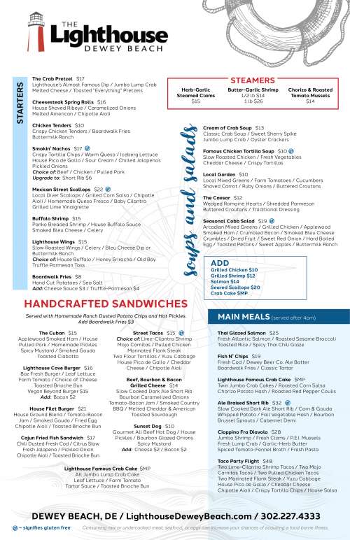 The Lighthouse Dewey Beach menu in Dewey Beach, Delaware, USA