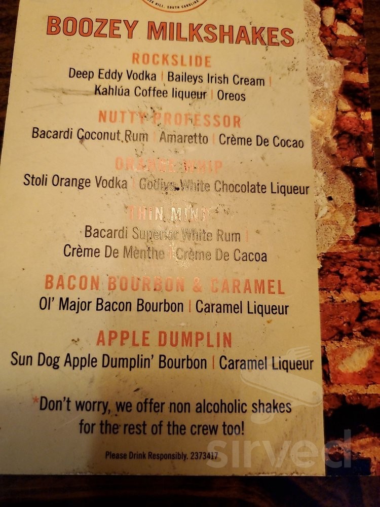 Menu - Rock Hill SC's Burgers & Barley | Sirved