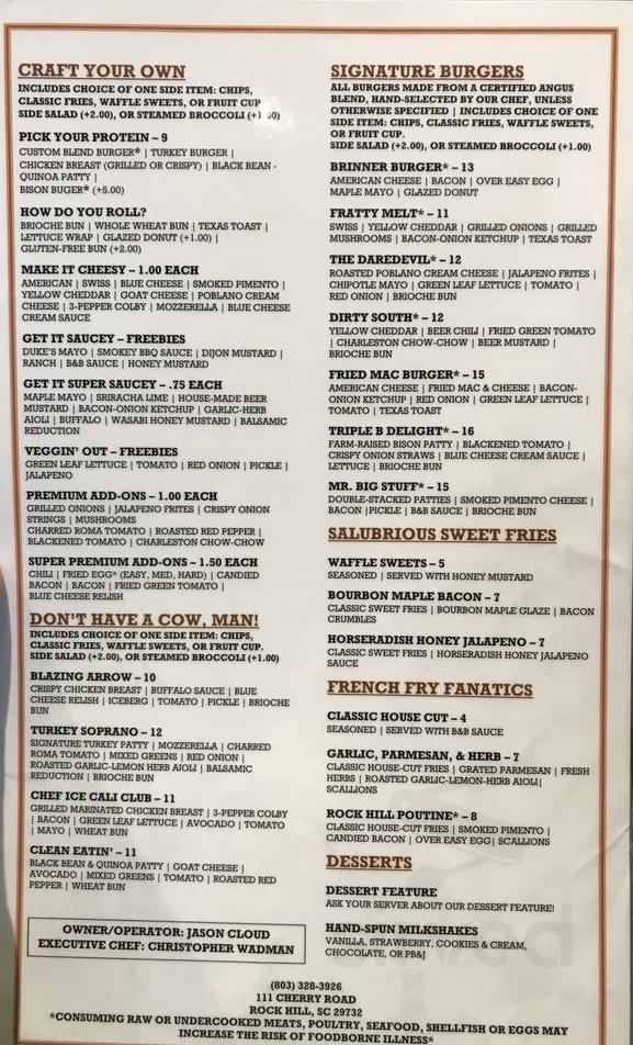 Menu - Rock Hill SC's Burgers & Barley | Sirved