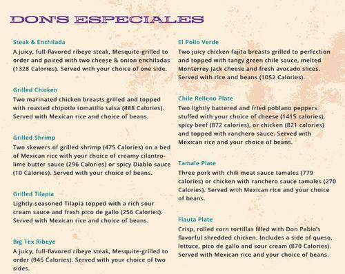 Don Pablo's menu in Fort Worth, Texas, USA