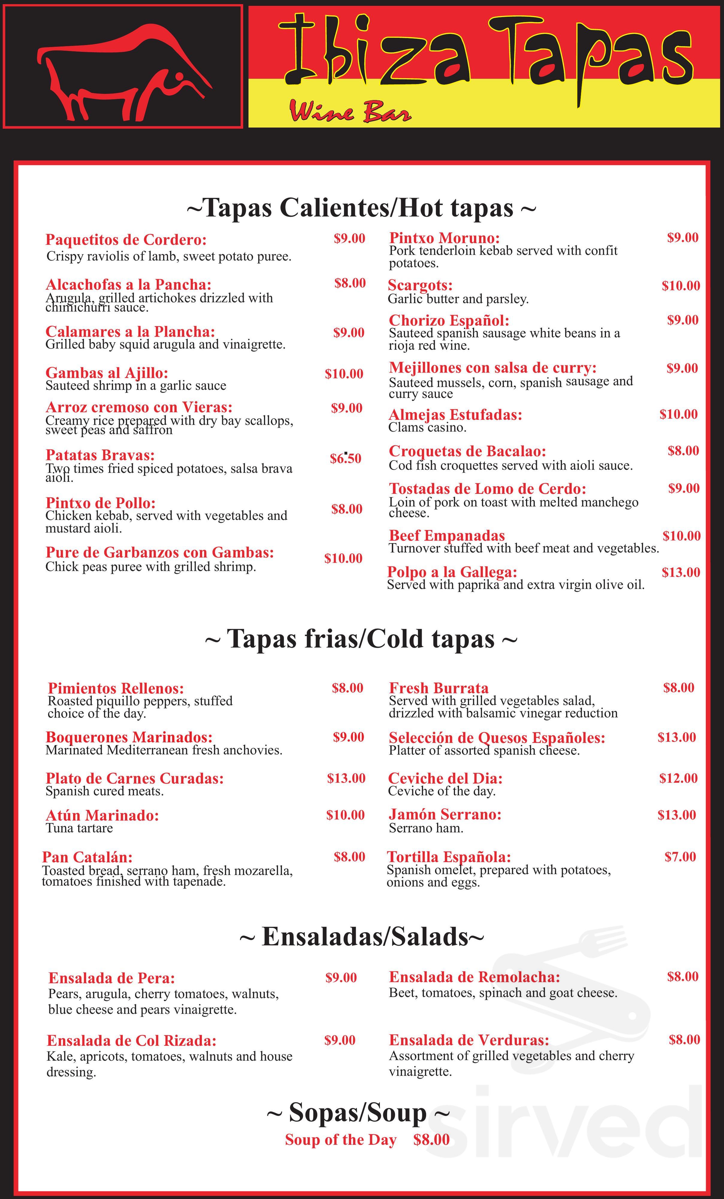 Menu - Hamden CT's Ibiza Restaurant Hamden | Sirved