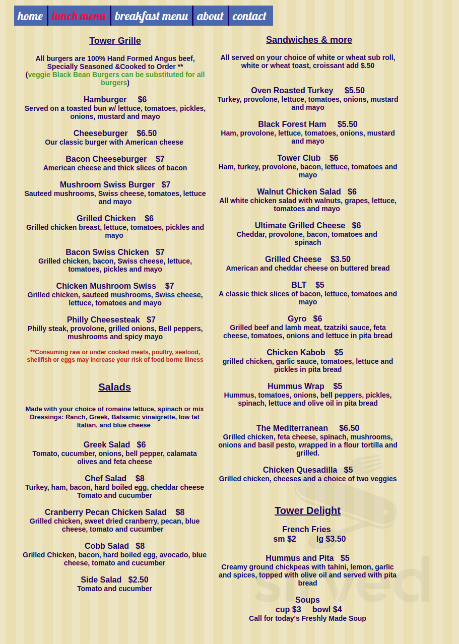 Menu for Blue Tower Cafe in Fort Worth, TX | Sirved