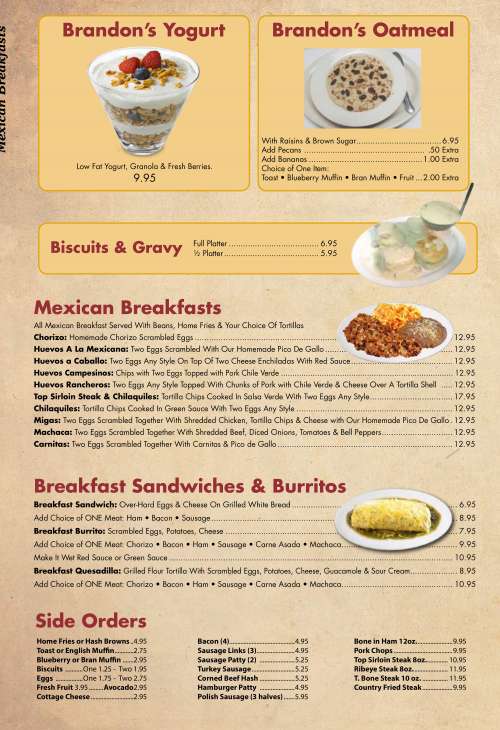 Brandon's Diner menu in Moreno Valley, California, USA