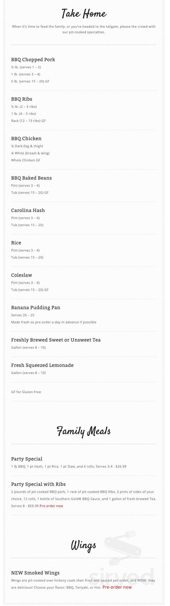 Menu - Columbia SC's Maurice's BBQ Piggie Park | Sirved